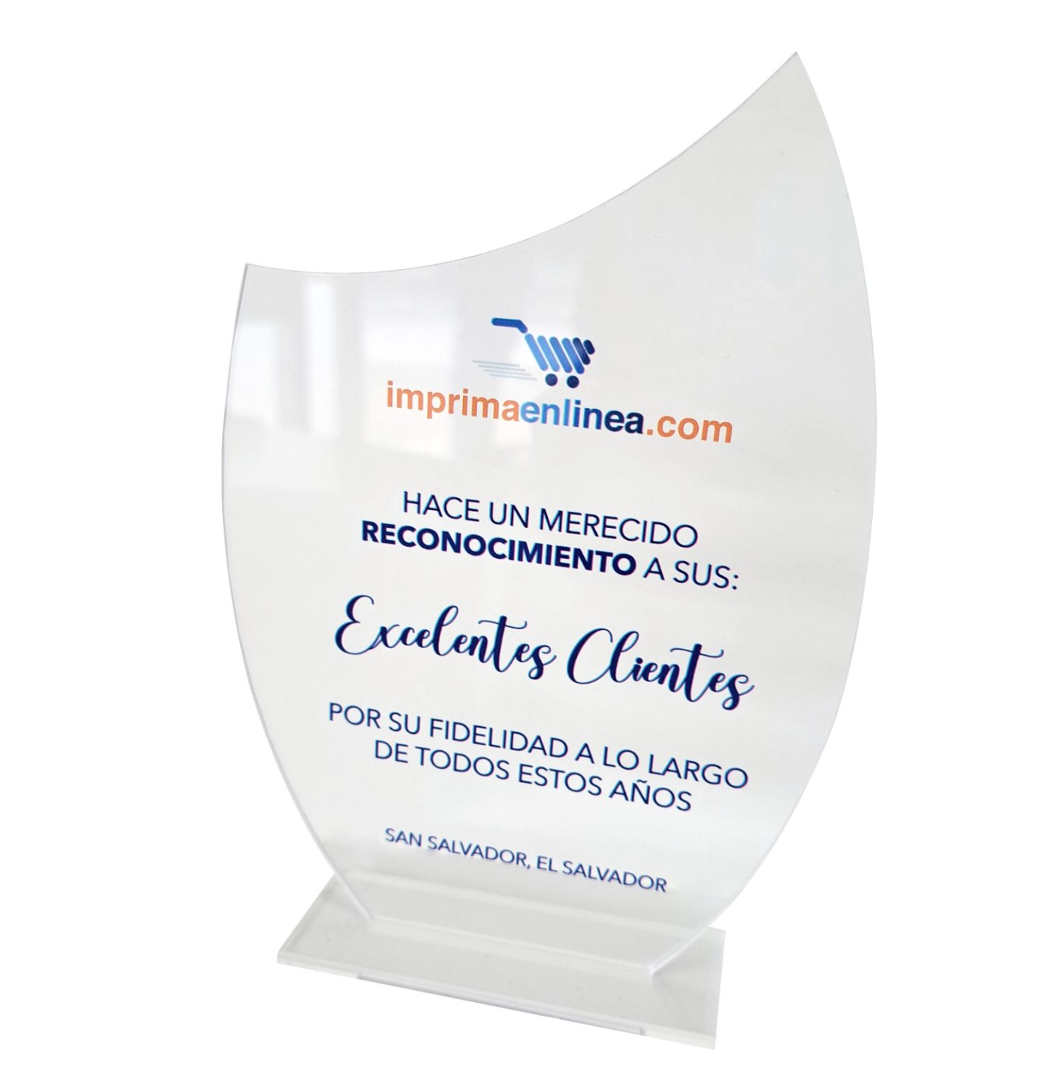 Placa de reconocimiento en acrílico 11x16cm - Aleta - Innovación Digital